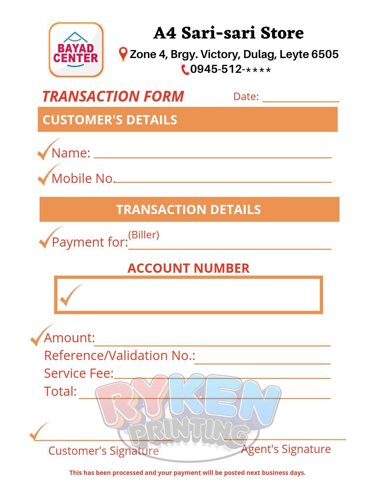 BILLS PAYMENT TRANSACTION SLIP/FORMS/RECEIPT | Lazada PH
