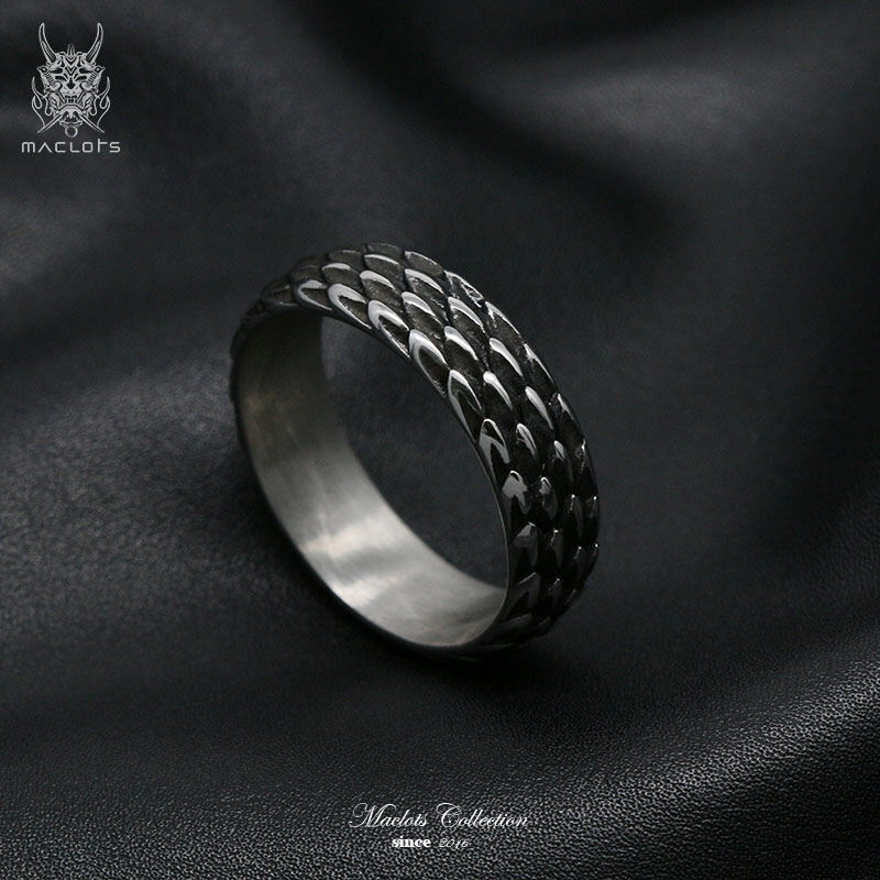 Maclots Original Vintage Dragon Scale Ring Men's Fashion Personality Titanium Steel Men's Index ...