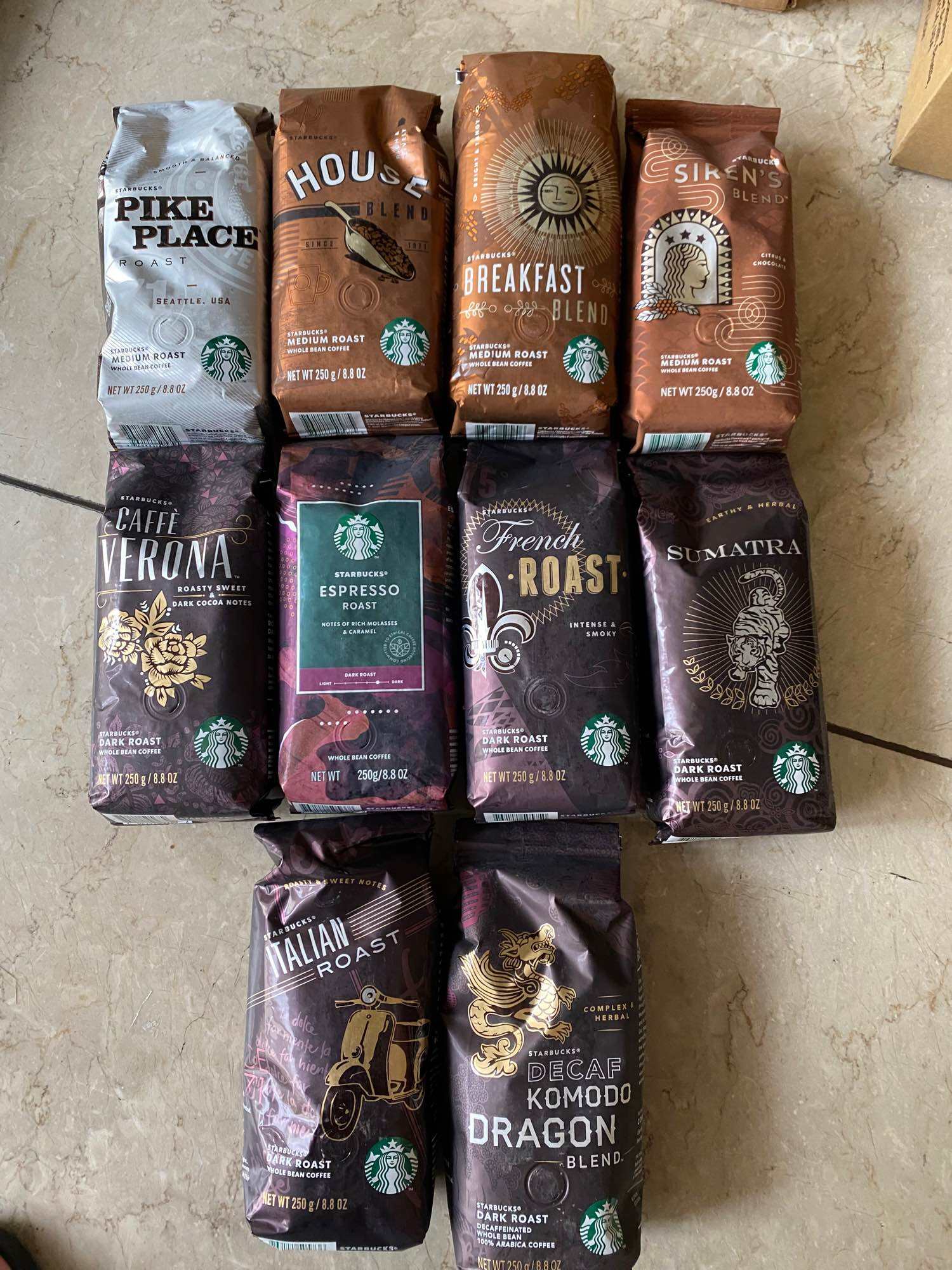 Starbucks Coffee Beans 250g (Dark Roast Medium Roast Blonde Roast ...