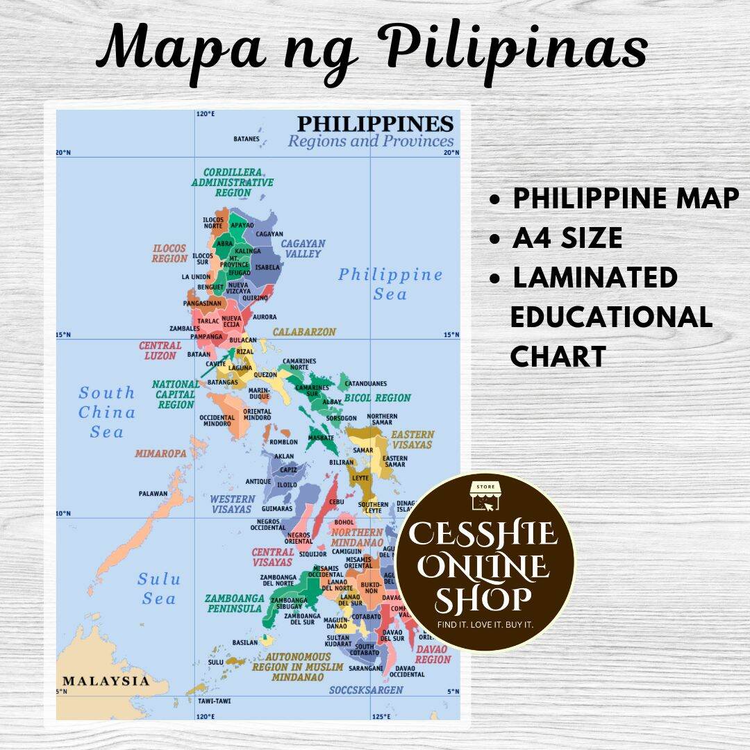 Mapa ng Pilipinas / Philippine Map Chart | A4 Size Laminated ...