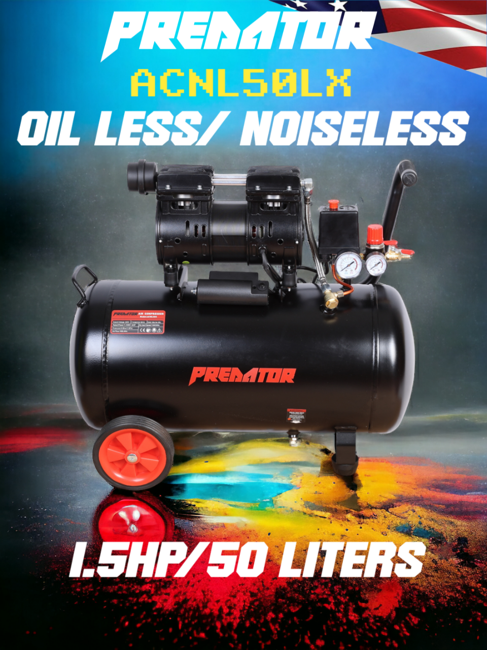 Predator USA air compressor 50Liter oil less noiseless type 2hp and 1 ...