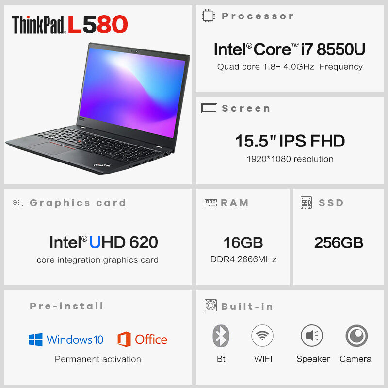 Lenovo Thinkpad L580 Laptop 8th Gen Intel i7 8550U processor 15.6inch ...