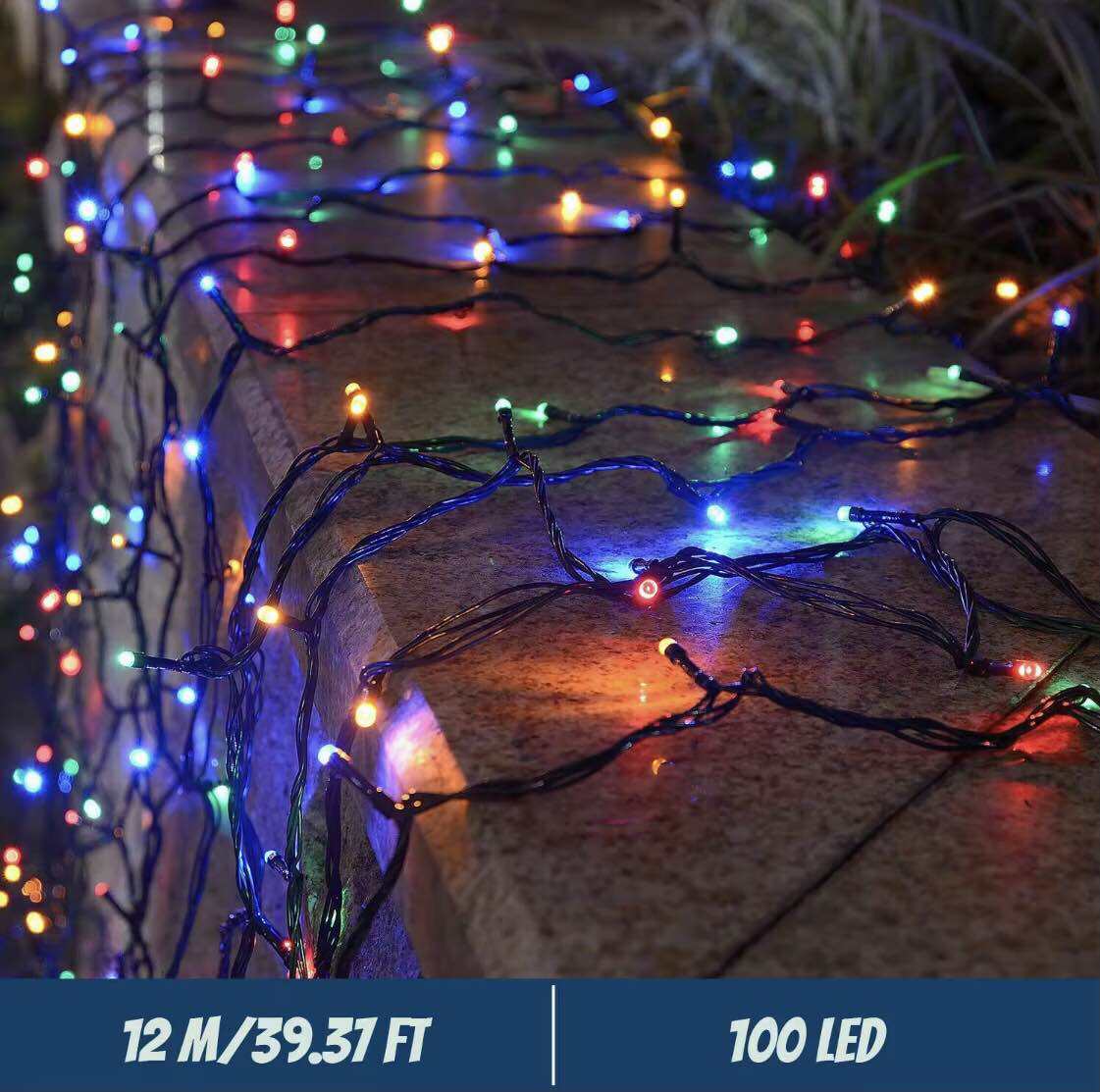 MultiColor String Lights Outdoor 12 Meter 100 LED Solar Powered ...