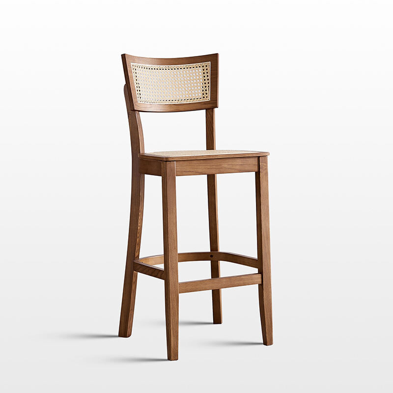 Solid Wood Bar Stool Nordic Rattan High Stool Bar Stool Household ...
