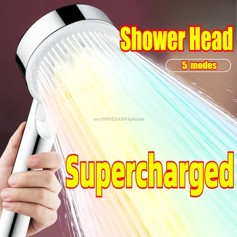 5 Mode Pressure Boost Shower Head Multifunction Adjustable Large Water ...
