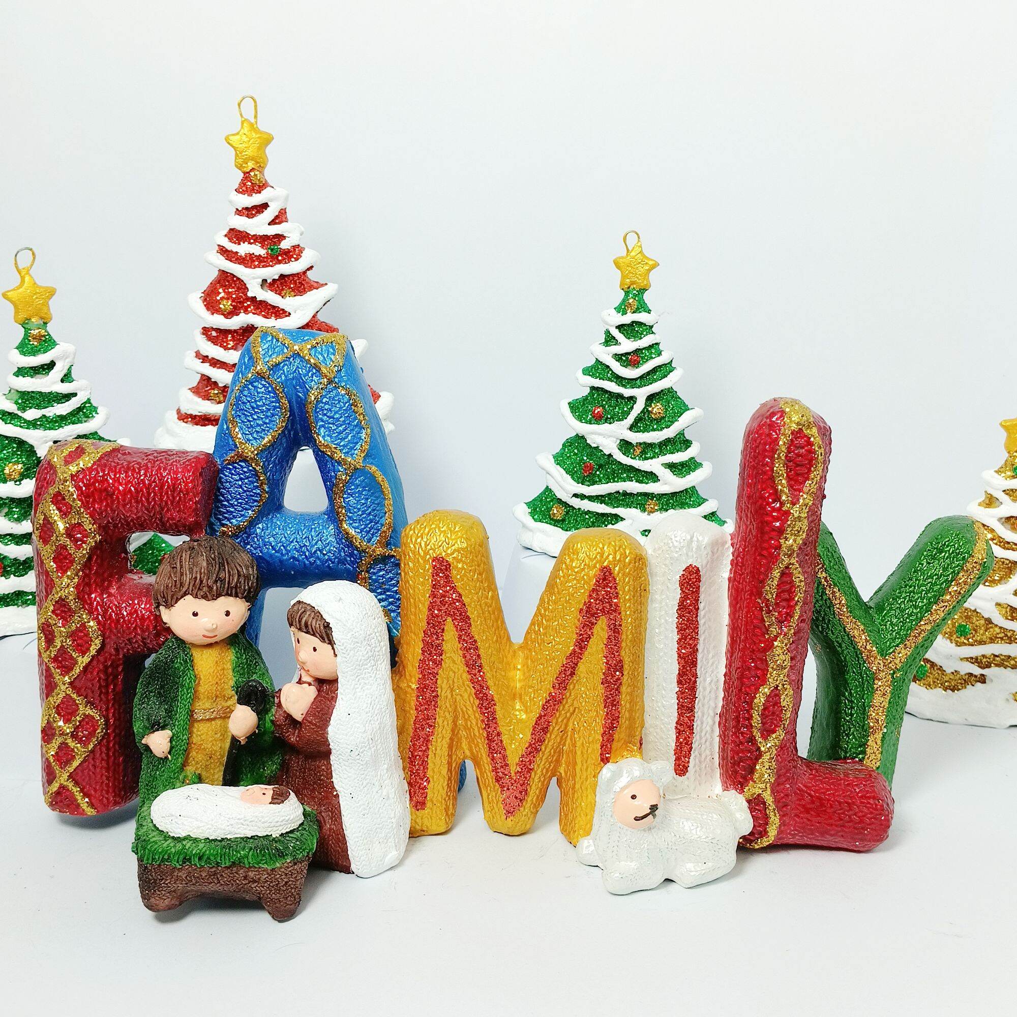 FAMILY Christmas Belen (Nativity Scene) 26cmx14cm made from Fiber Resin ...