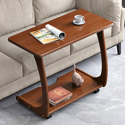 Solid Wood Sofa Side Table Movable Small Table with Wheels Mini Coffee ...