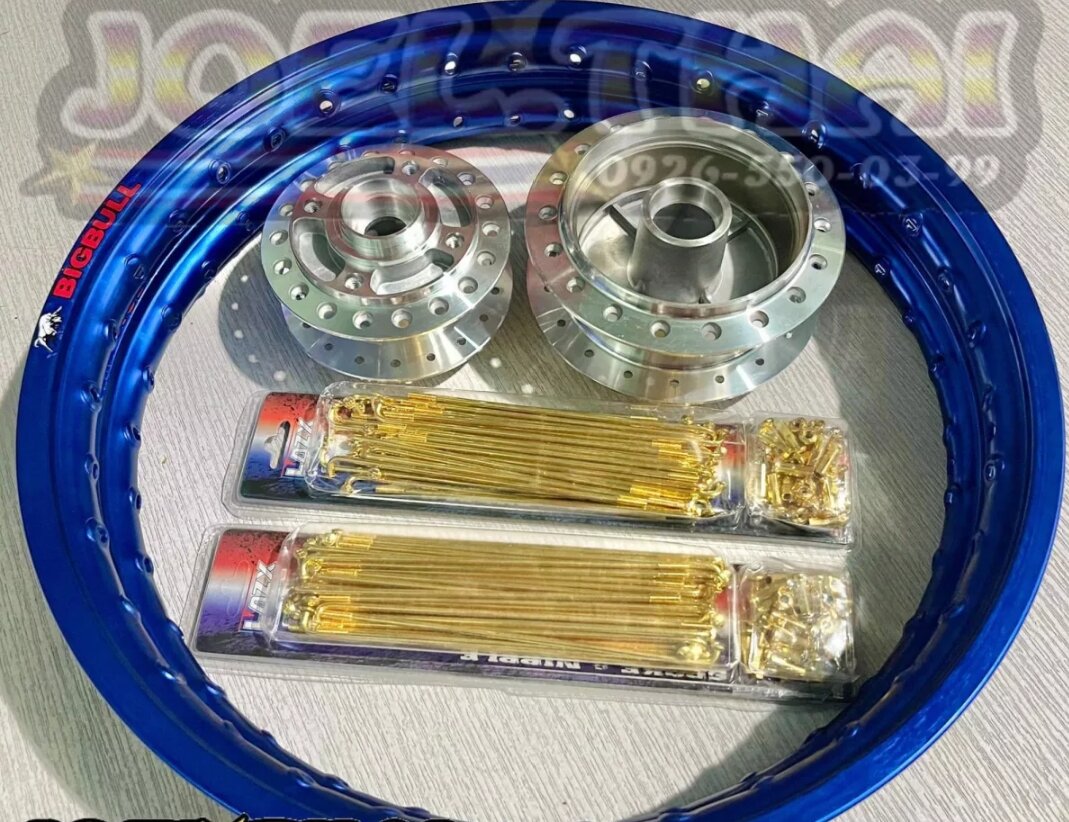 Rim set 2 Gold Rios spokes and nipples 2 blue alloy Rims front and back ...