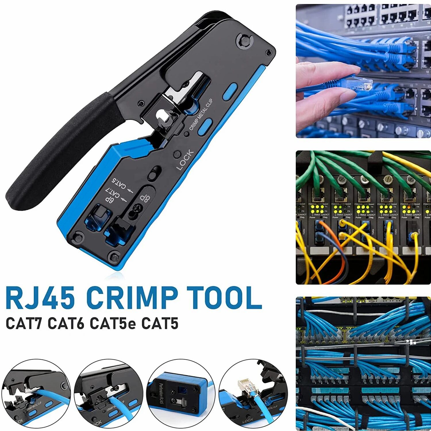 RJ45 Crimp Plier Pass Through Crimper Stripper Cutter for Cat7 Cat6 ...