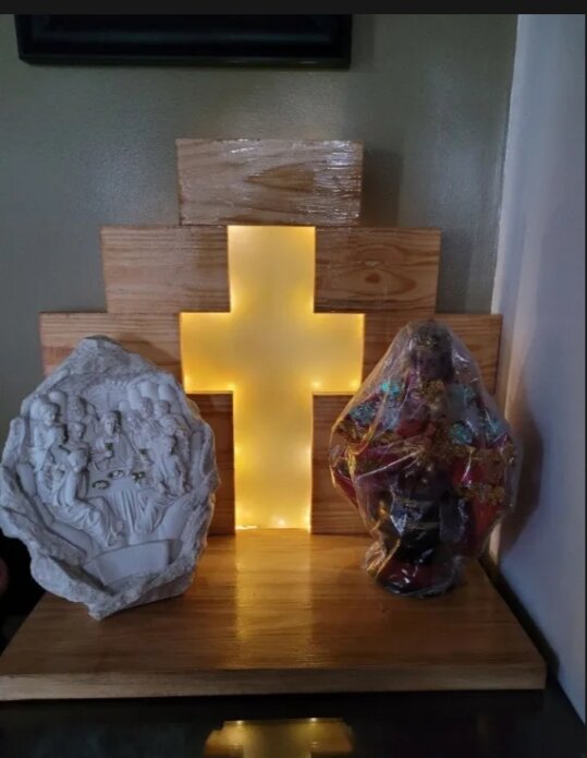 Wooden altar with LED lights for table made in solid pine wood | Lazada PH
