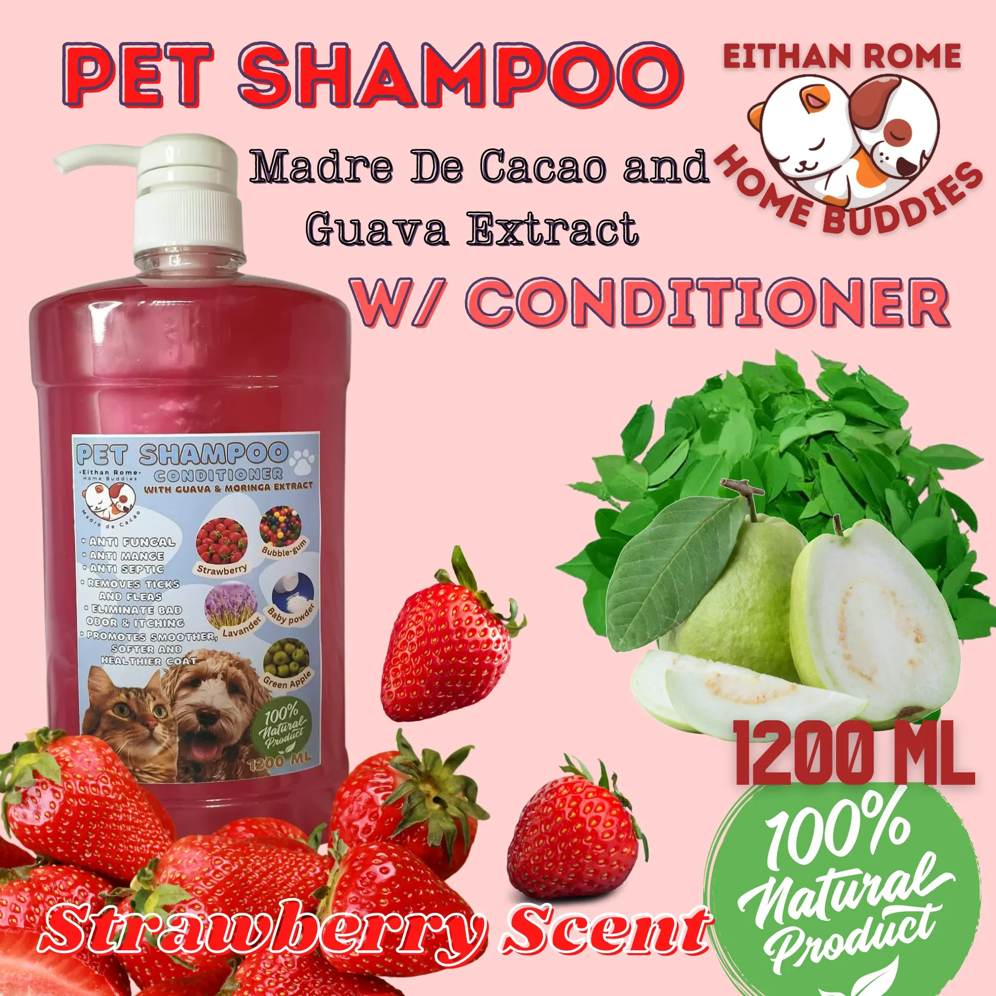 ER Madre de cacao Pet Shampoo with Conditioner STRAWBERRY scent 1.2 ...