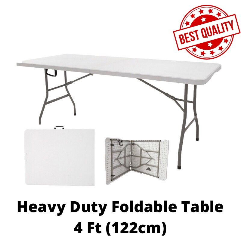 Heavy Duty Folding Folding Table 4 ft Fold-in-half Table White/Black ...