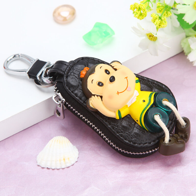 High-End Cowhide Cute Kitty Key Case Female Korean Creative Leather Car ...