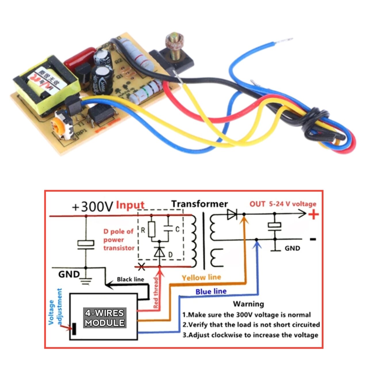 4 Wires Power Module 5-24V for Repairing Power Supply of 14" to 65 ...