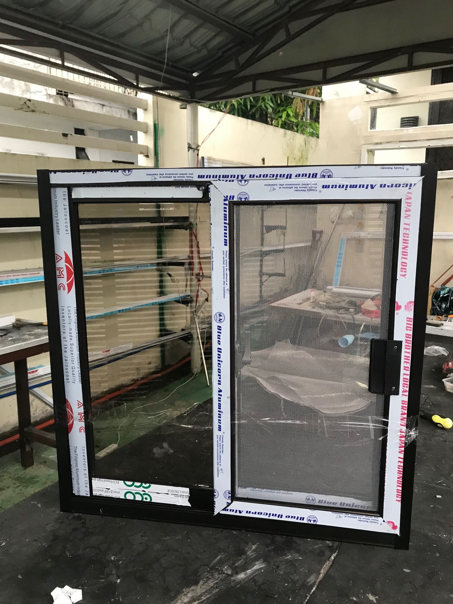 H-55cm x 60cm-Width aluminum sliding window with screen reflective/dark ...