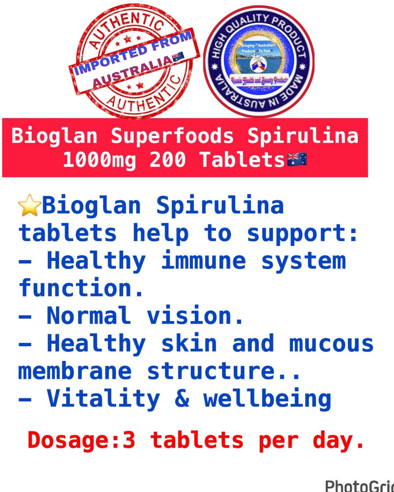 AUTHENTIC 🇦🇺 Bioglan Superfoods Spirulina 1000mg 200 Tablets- IMPORTED ...