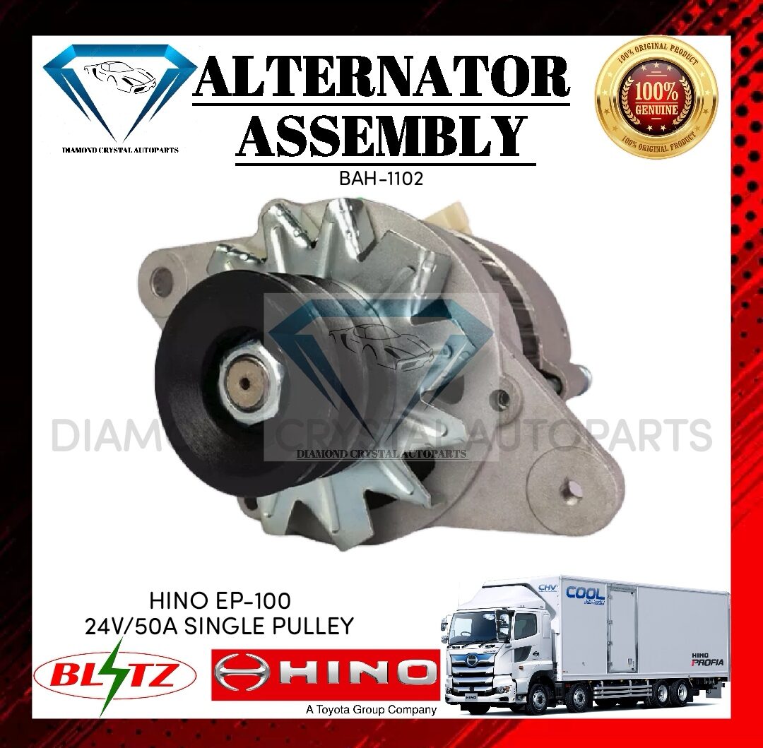 ALTERNATOR ASSEMBLY HINO EP-100 24V/50AMP SINGLE PULLEY "BLITZ BRAND ...