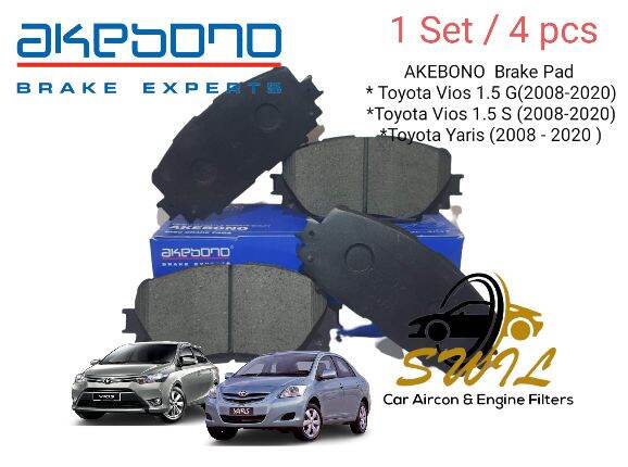 AKEBONO Brake Pads for Toyota Vios 1.5 G(2008-2020), Toyota Vios 1.5 S ...
