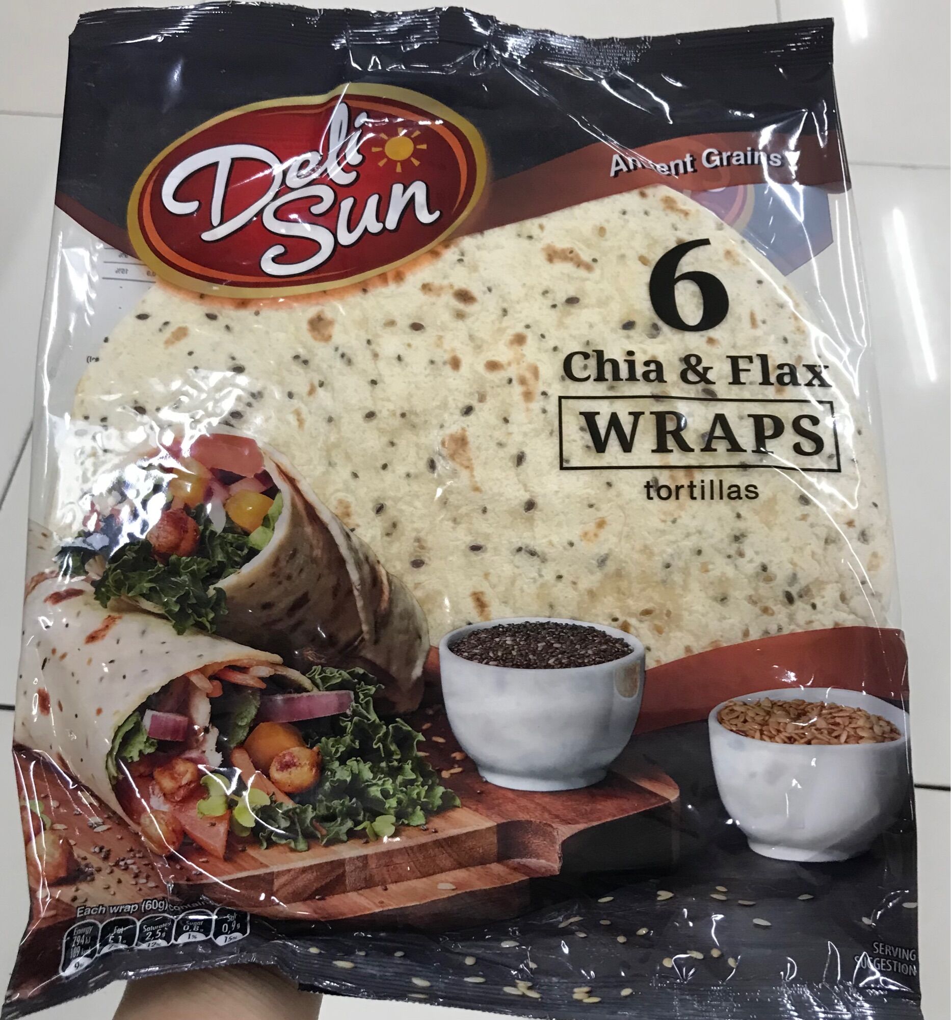 Deli Sun Chia & Flax Wraps 60g Pita Bread Tortillas Enchiladas Soft ...