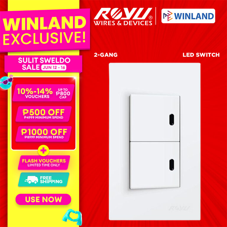 Royu by Winland Wide Series Illuminated 1 Way Switch w/ LED Set - 2 ...