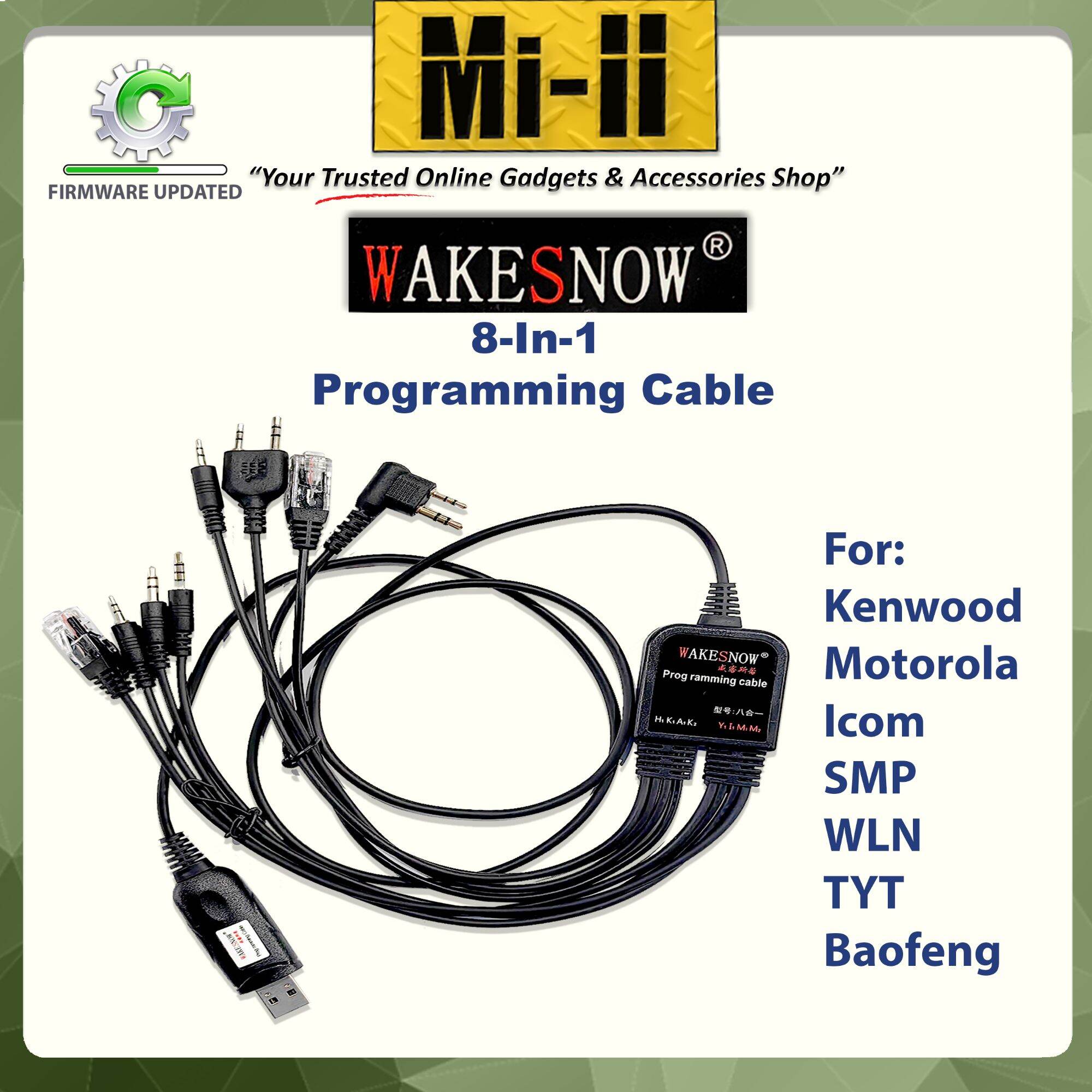 WAKESNOW 8 in 1 USB PROGRAMMING CABLE FOR RADIO, KENWOOD, MOTOROLA,ICOM, SMP, WLN, TYT, BAOFENG ...