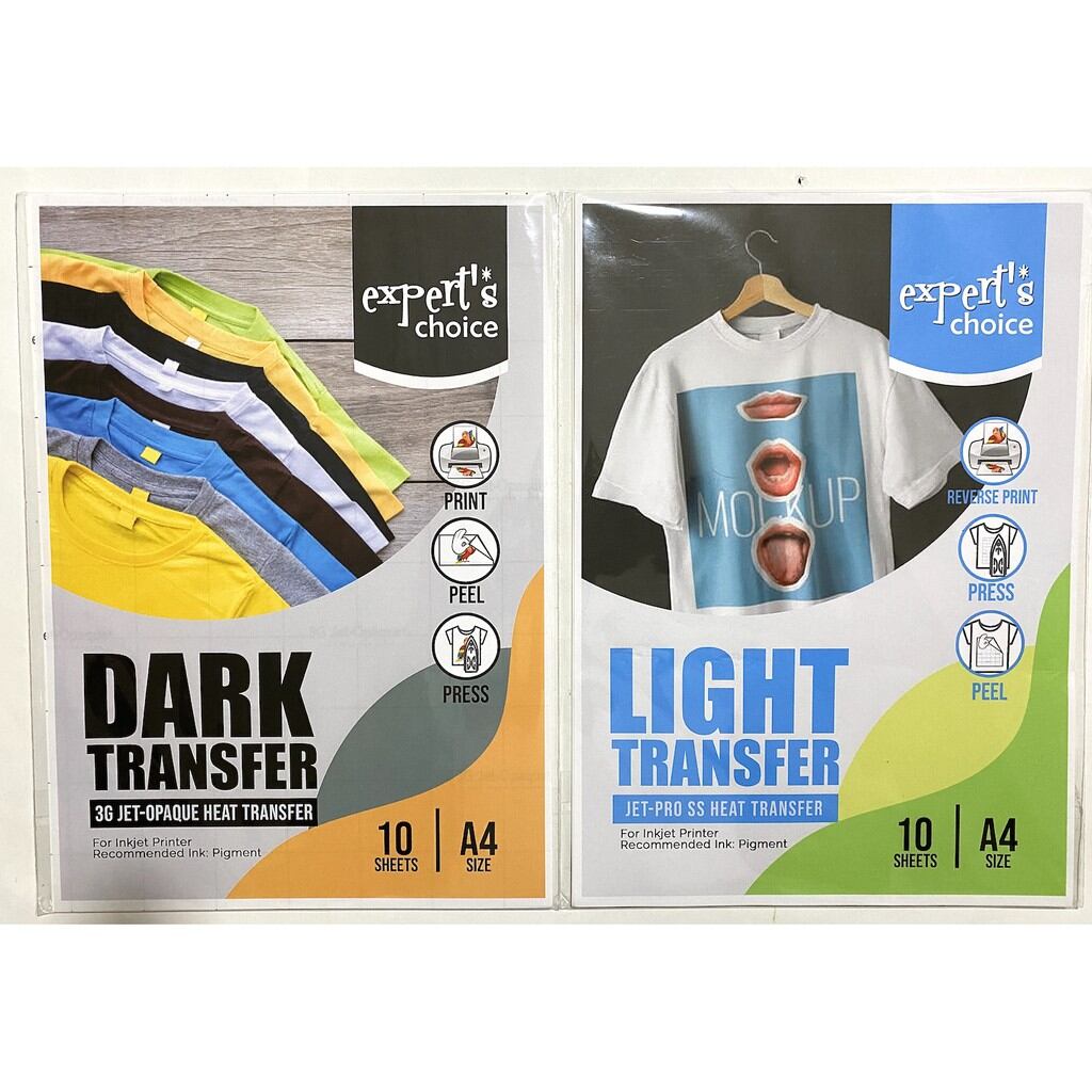 Expert's Choice Heat Transfer Paper (Light and Dark Transfer) 10 Sheets ...