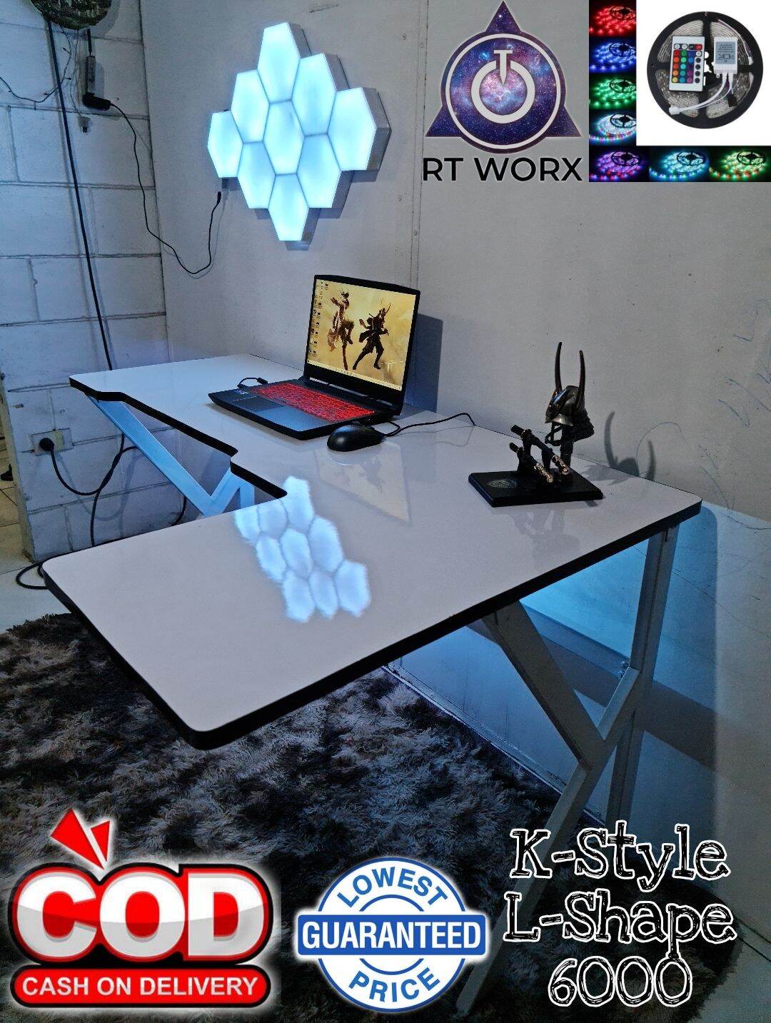 K-Style Gaming Table with RGB Lights (L-SHAPE)