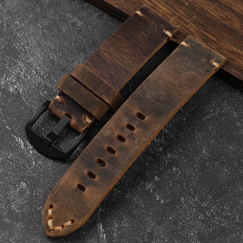 Hand-Folded Crazy Horse Real Leather Watch Strap 20 22 23 24mm Suitable ...