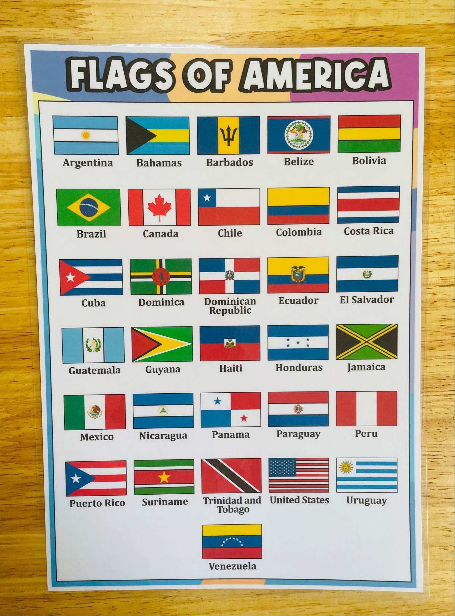 Flags America Asia Europe Africa Australia Laminated Chart A4 Size ...