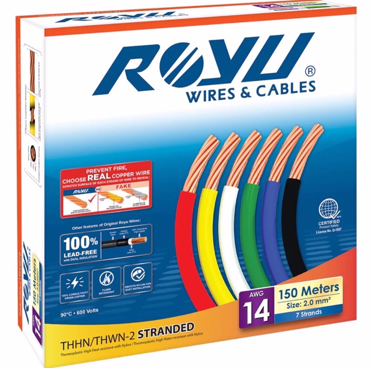 ROYU STRANDED WIRE THHN/THWN - 2. 150 METERS. gauge 14, 12, 10, 8 ...