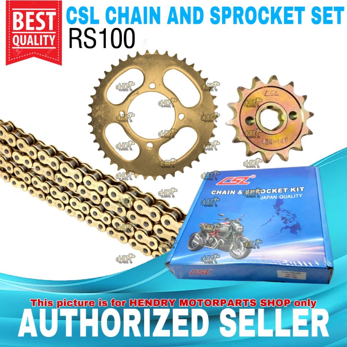 CSL Gold Chain and Sprocket Set for YAMAHA RS100 / RS 100 Motorcycle ...