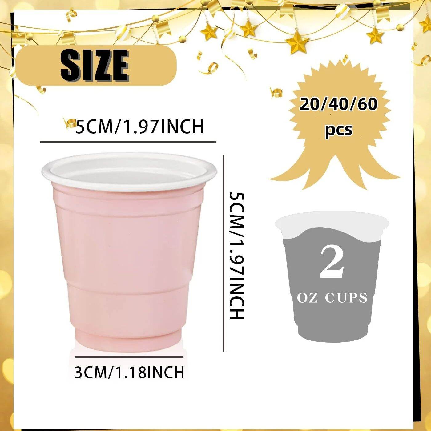 20-60Pc 2oz Mini Party Shot Cups Plastic Black Pink Disposable Cup ...