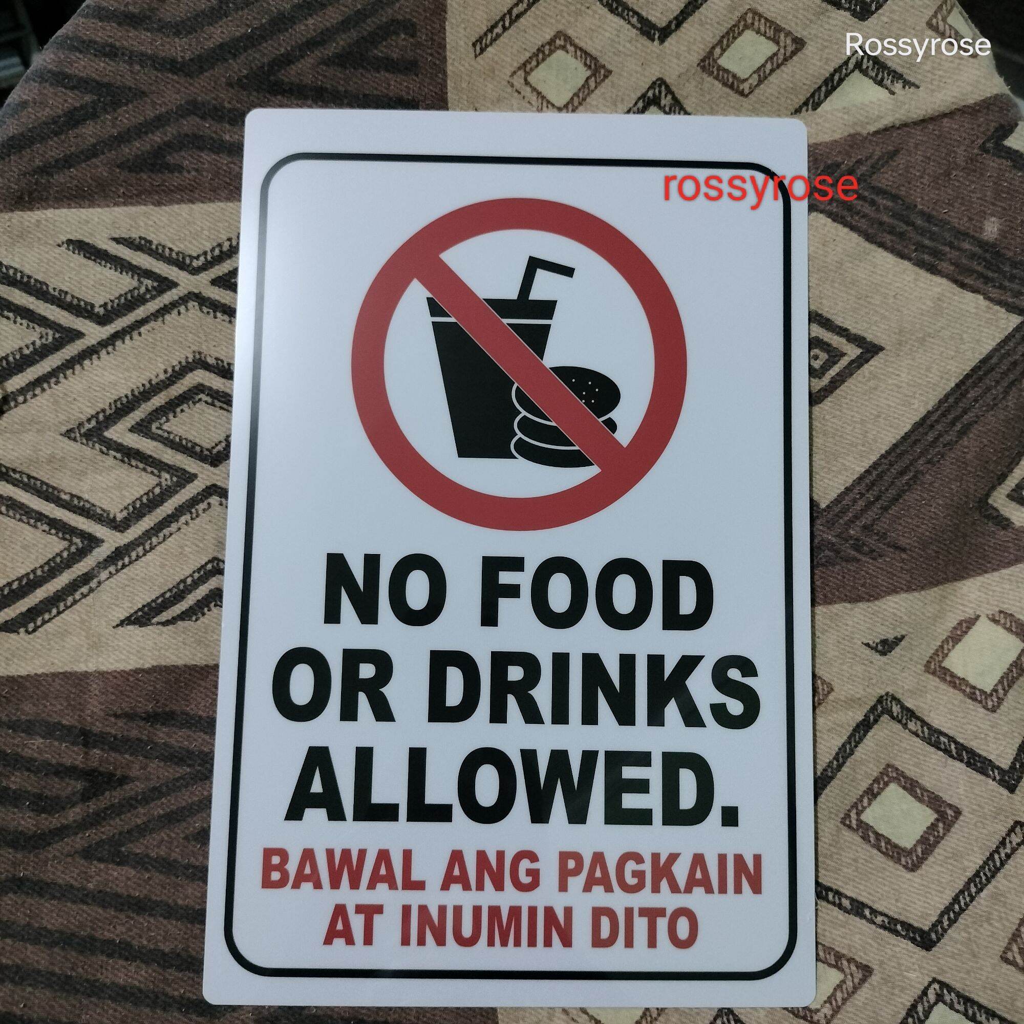 Bawal ang Pagkain at Inumin Dito PVC Plastic Signage (7.8x11 inches ...