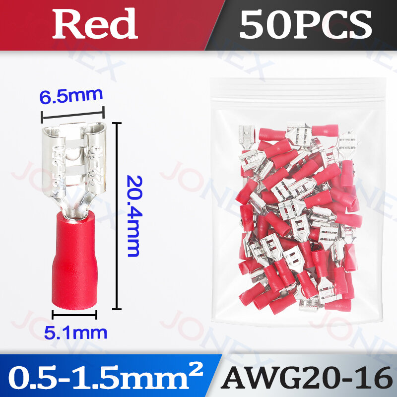 50PCS 6.3mm Spade Crimp Terminals Electrical Wire Connectors Faston ...