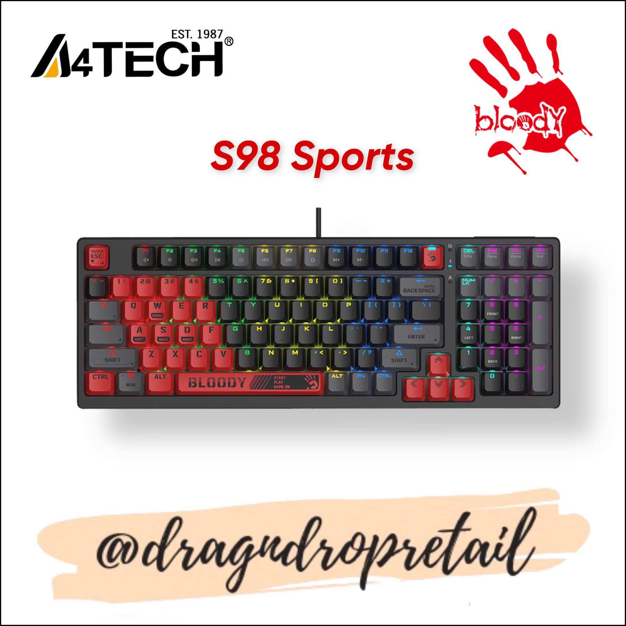 A4TECH BLOODY S98 Sports RGB Mechanical Gaming Keyboard, Hot Swappable ...