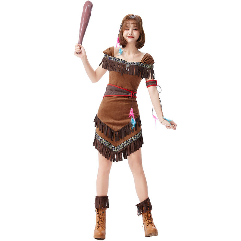 Halloween Indian Native Primitive Man Tassel Dress Amazon Jungle Female ...