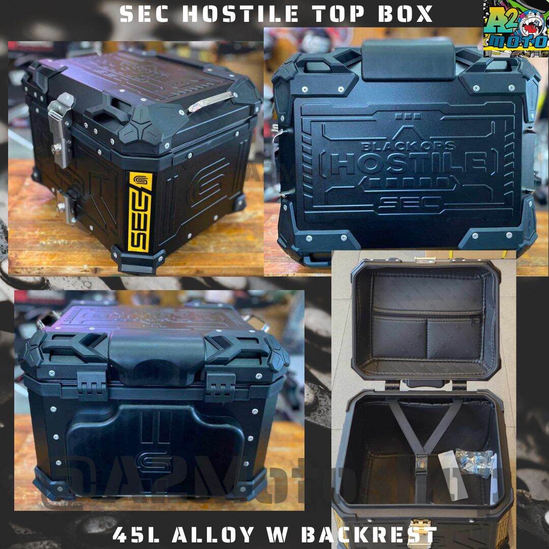 SEC Alloy Top Box 45L 55L with Back Rest Aluminum Top Case HOSTILE Ex ...