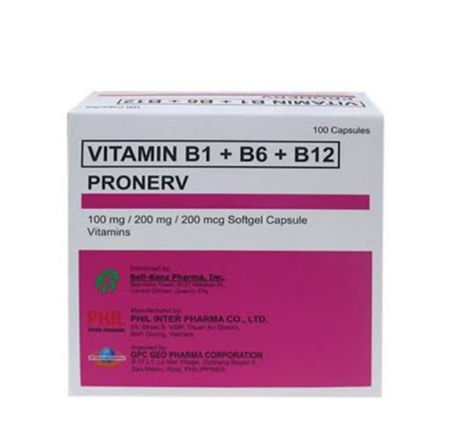 Pronerv Vitamin B1+B6+B12 100mg/200mg/200mcg sofgel capsule (supplement ...