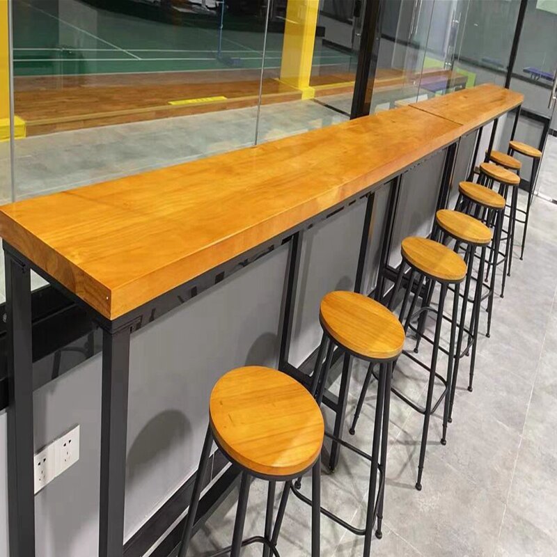 Solid Wood Long Table and Chair Simple Home Bar Counter Milk Tea Shop ...