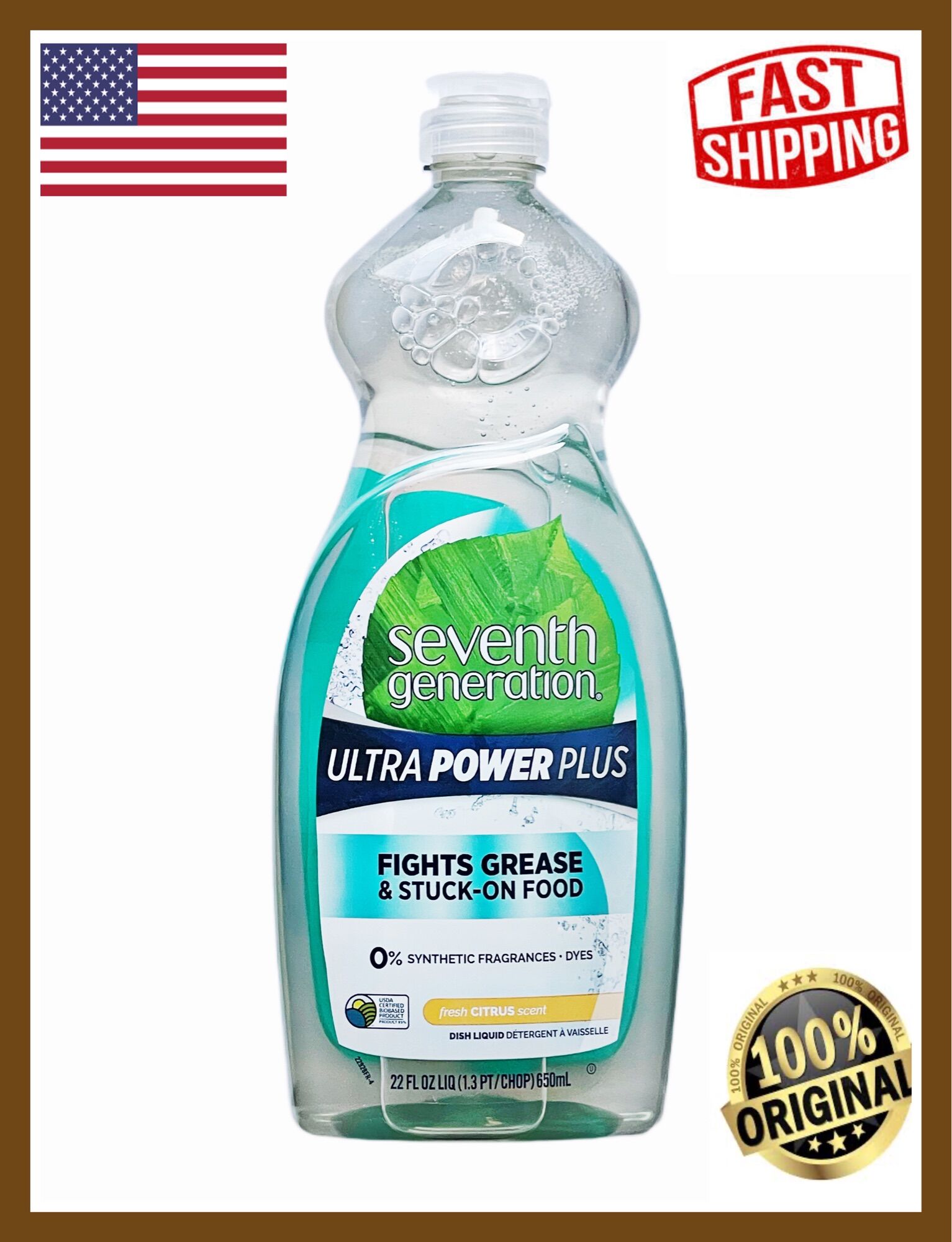 Seventh Generation Dishwashing Liquid Ultra Power Plus, Fresh Citrus ...
