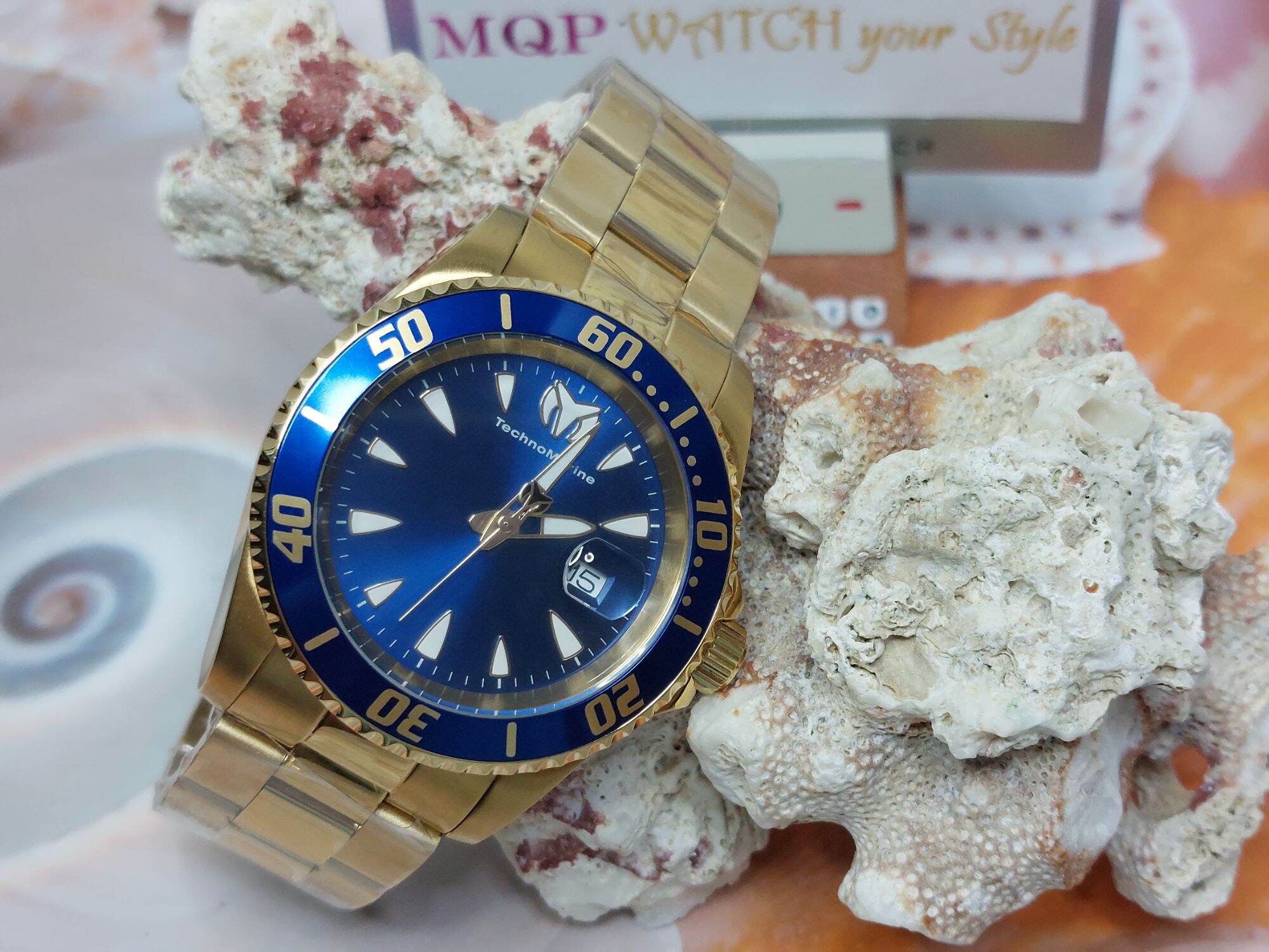 TechnoMarine MANTA SEA TM-220110 3-Link Women's Watch, Gold/Blue 38mm ...