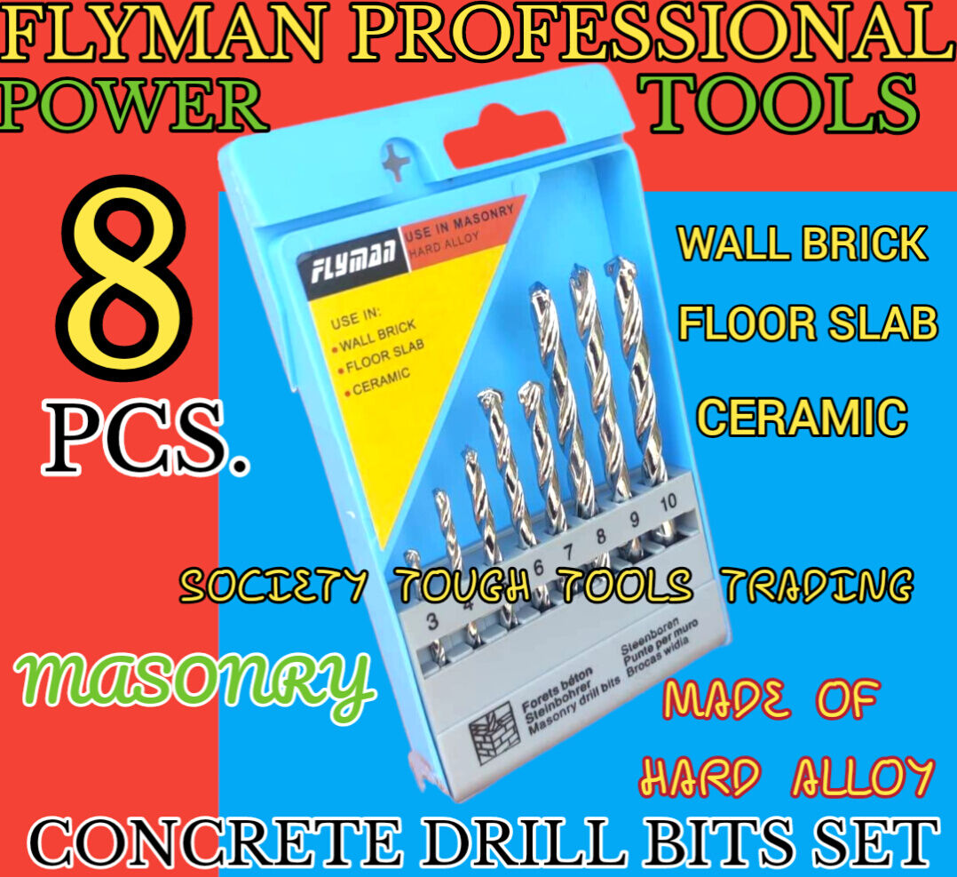 CONCRETE DRILL BITS SET FLYMAN U.S.A. 3-10MM/MASONRY ORIGINAL CONCRETE ...