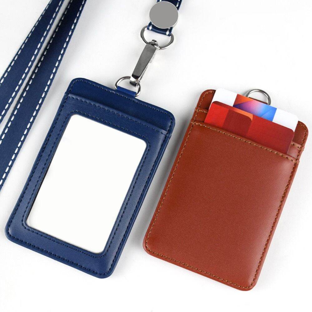 Carabiner Style Genuine Leather Card Badge Holder With Lanyard Three ...