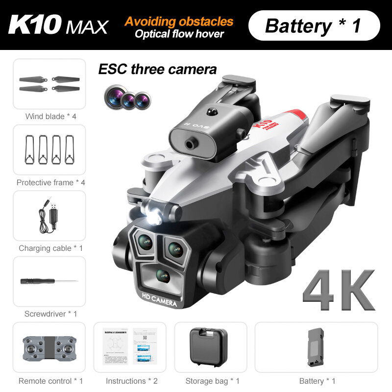 K10 MAX Carbon Fibre Drone 8K HD Three Camera Professional Obstacle ...