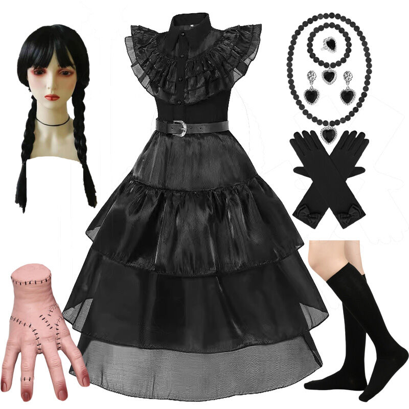 Girls Wednesdays Halloween Cosplay Costume Adams Black Gothic Family ...