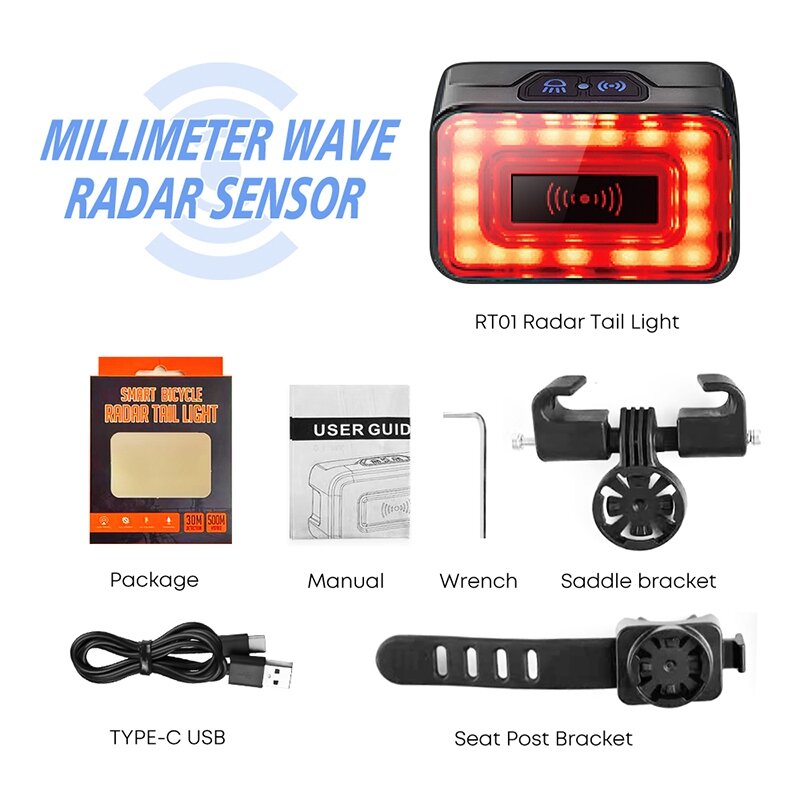 CYCLAMI Bicycle Intelligent Radar Tail Light Bike Smart Rear Brake ...