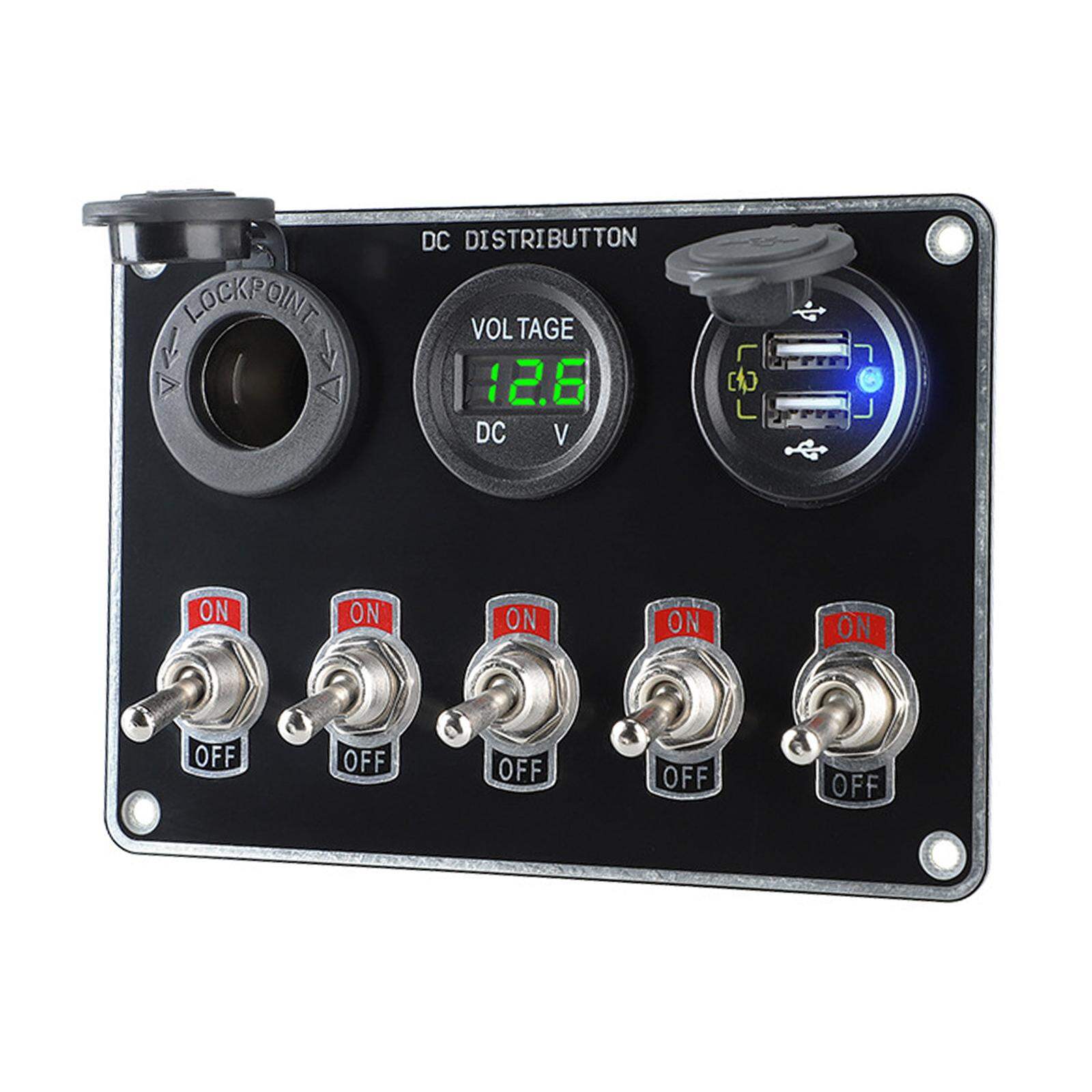 5 Gang Boat Switch Panel Switch Panel 12V Outlet Combination Water USB ...