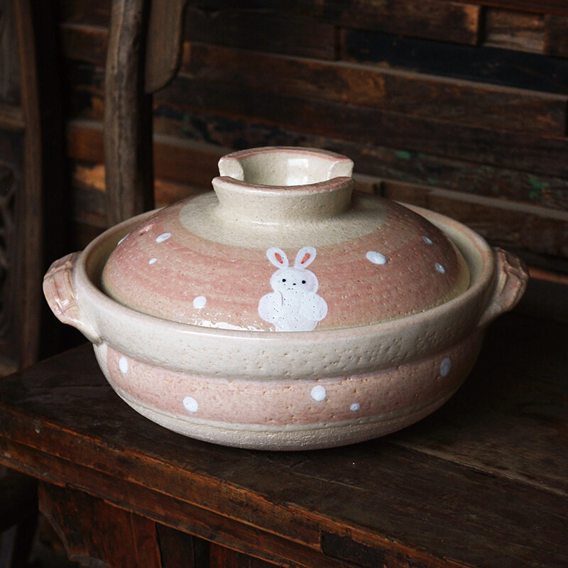 Japan Ancient Yaki Weave Grass Pattern Cute Snow Rabbit Olla Claypot ...