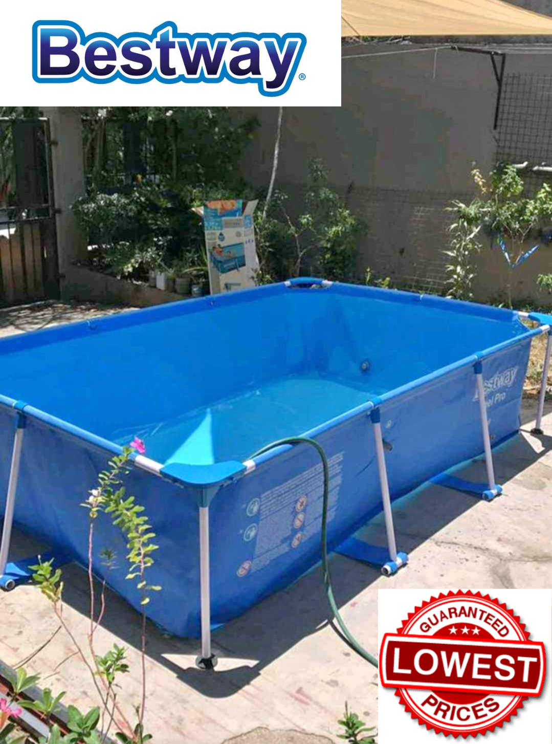 100% Original BESTWAY 2.59 Heavy Duty Rectangular Frame Swimming Pool ...