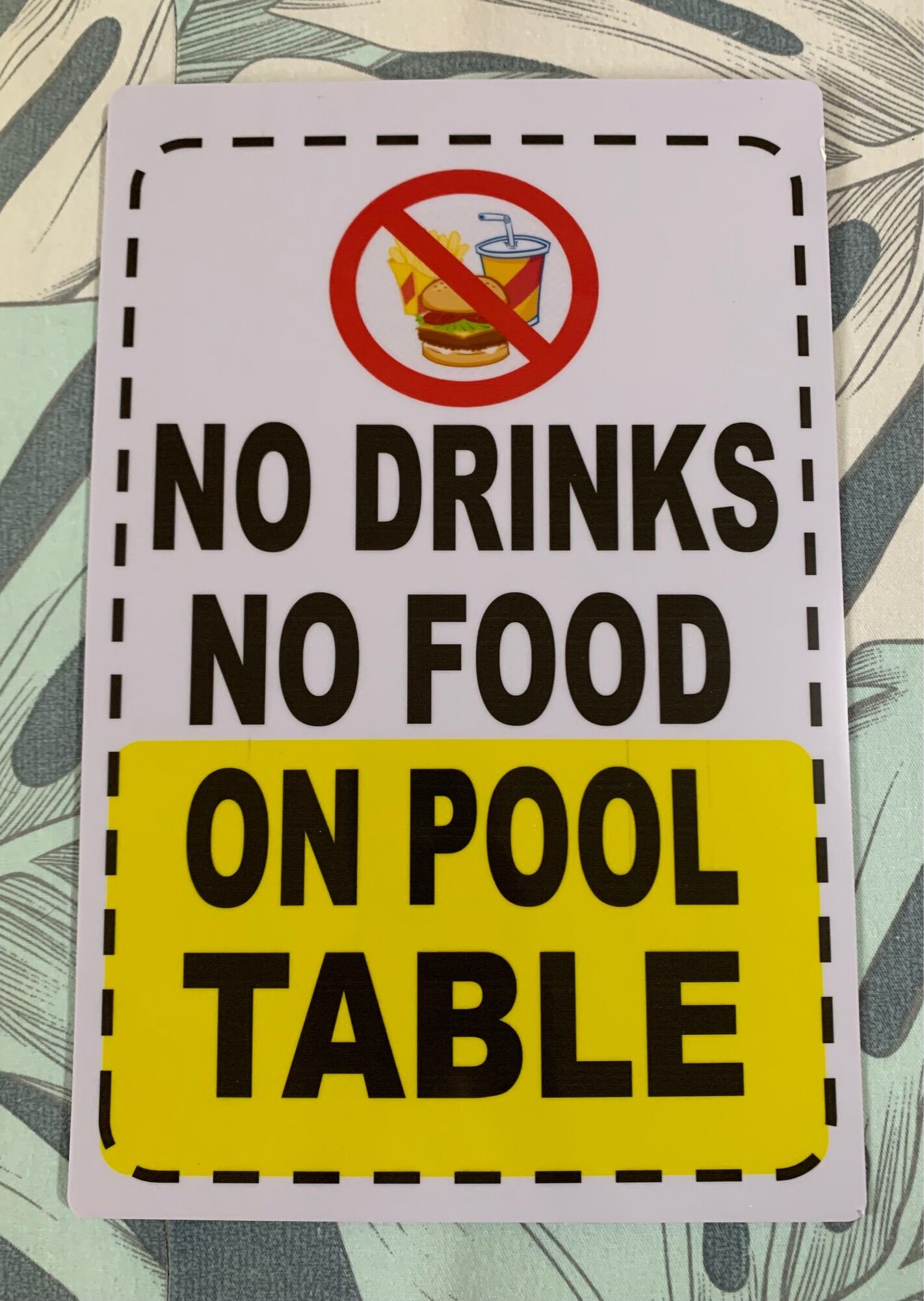 HARD PVC No Drinks No Food On Pool Table 7.8x11 inches | Lazada PH